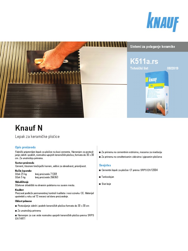 Tehnicki List Fliesenkleber N SR | PDF