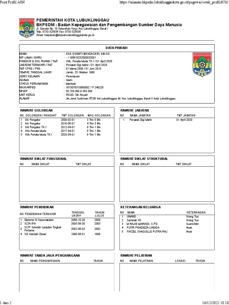Print Profil ASN EKA ASNIATI MANDASARI, AMKG | PDF