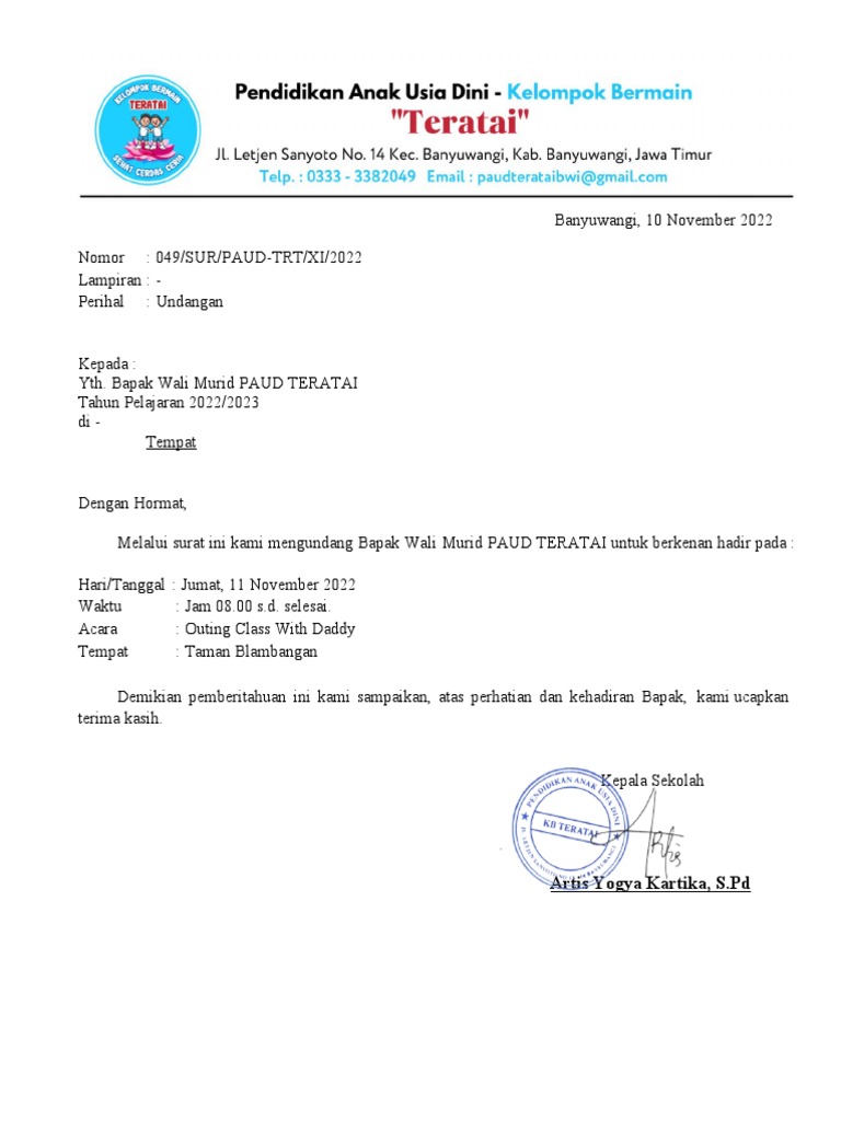 Undangan Outing Class PAUD Teratai | PDF