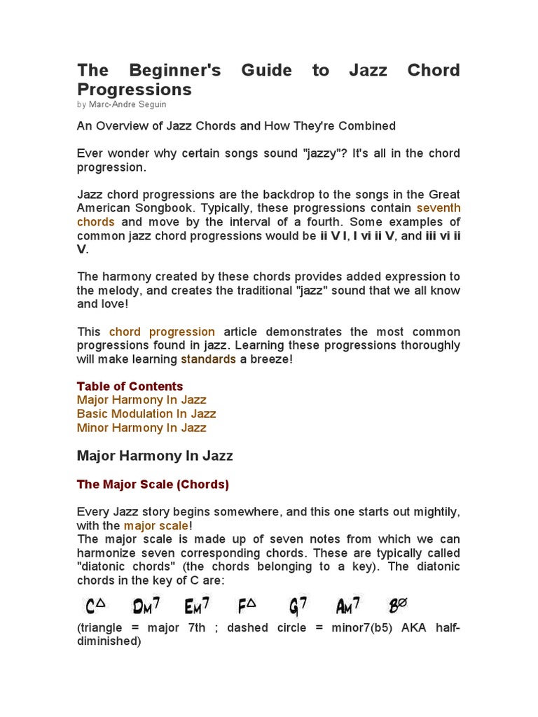The Beginner's Guide To Jazz Chord Progressions | PDF | Chord (Music ...