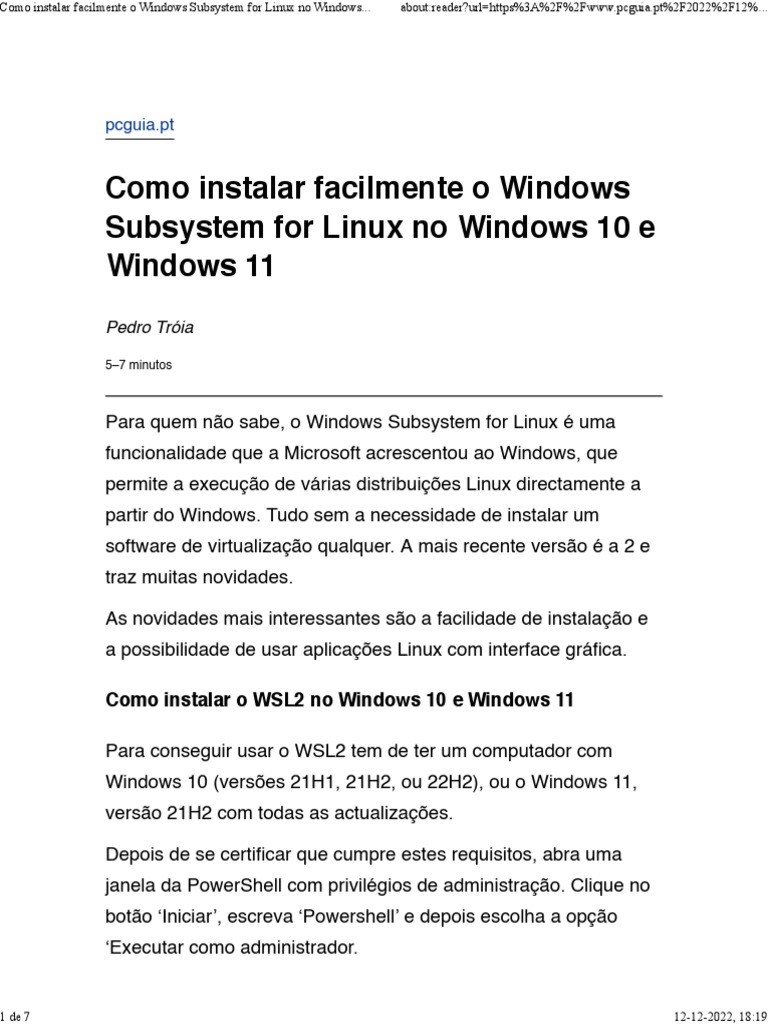 Como Instalar Facilmente O Windows Subsystem For Linux No Windows 10 E Windows 11 Pdf Linux 
