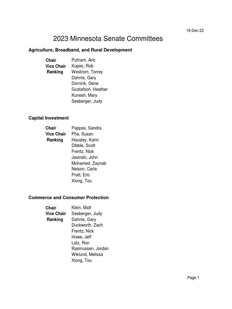 Minnesota Senate Committee Roster | PDF