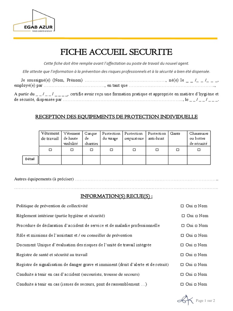 Fiche Accueil Securite | PDF | Prophylaxie | Sécurité