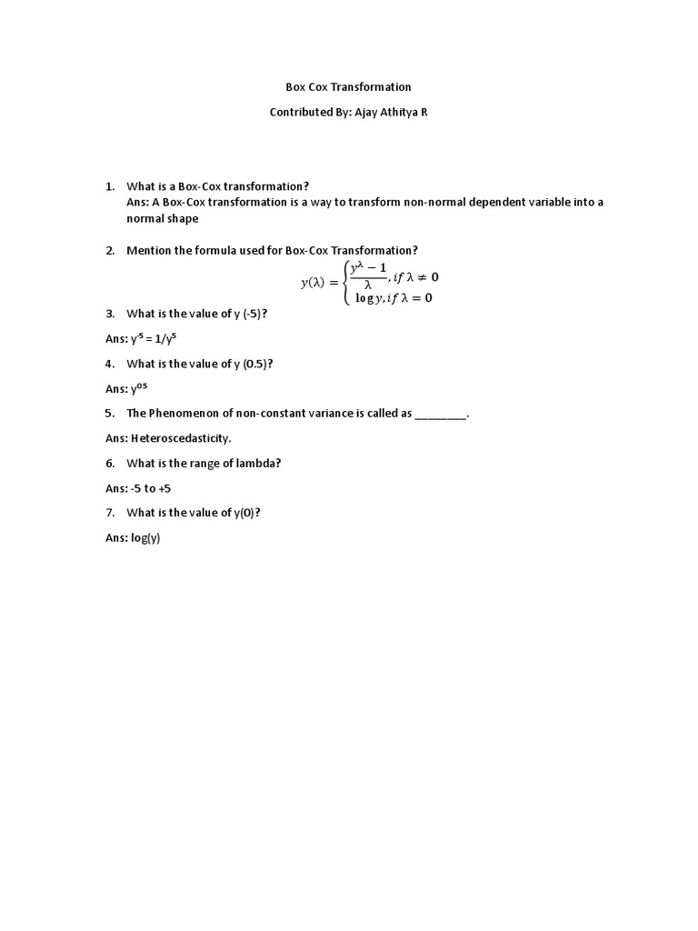A Concise Explanation of the Box-Cox Transformation for Normalizing Non ...