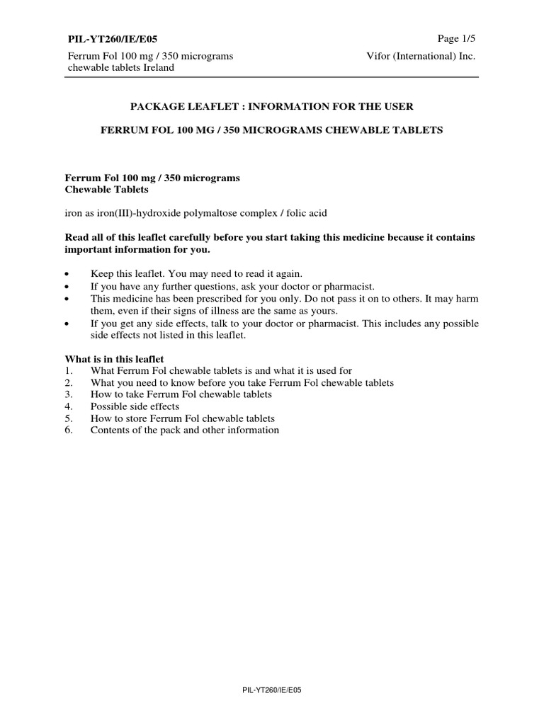 Vifor Ferrum Chewable Tabler Iron Polymaltose | PDF | Iron | Dose ...