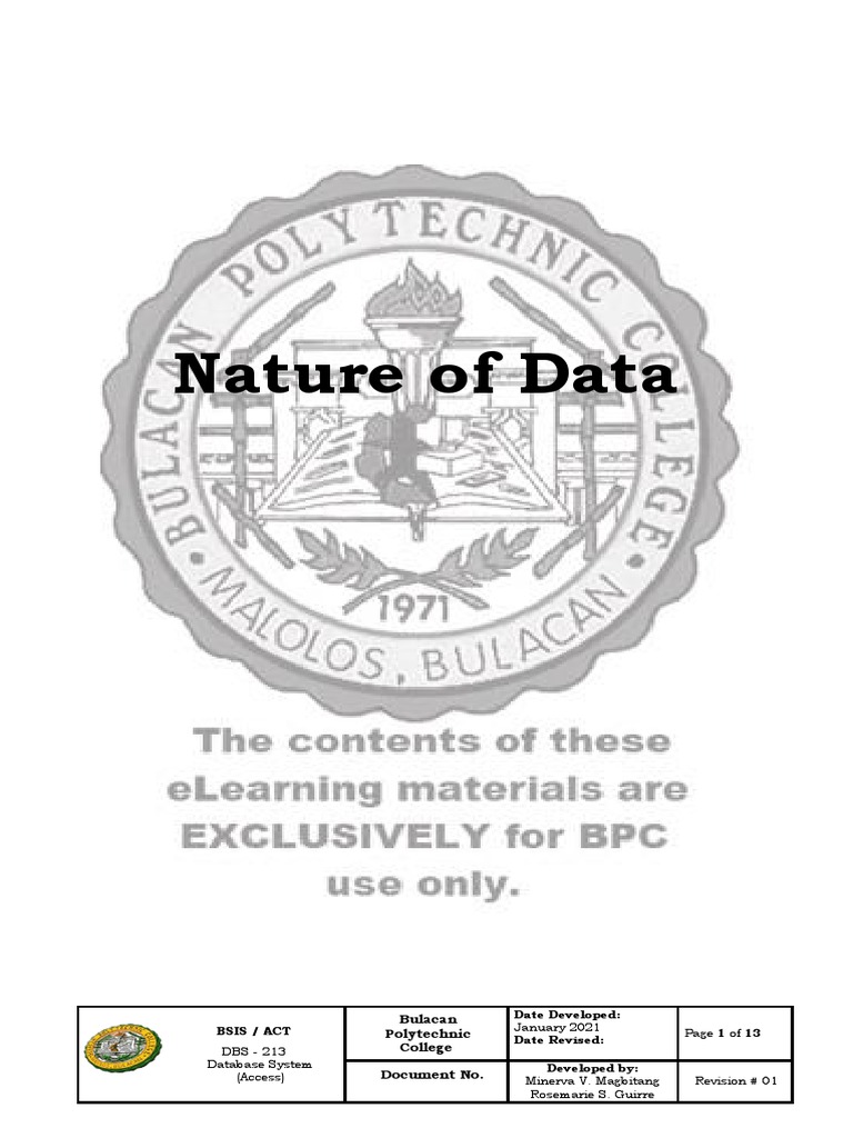 INFO-SHEET # 3 The Nature of Data | PDF | Databases | Metadata