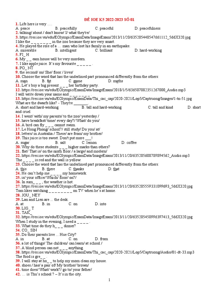 50 ĐỀ IOE K5 2022-2023 | PDF