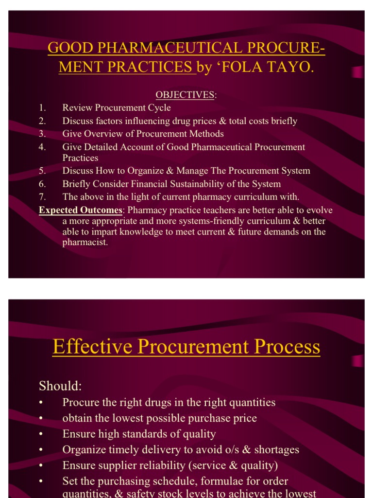 Good Pharmaceutical Procurement Practices | Procurement ...