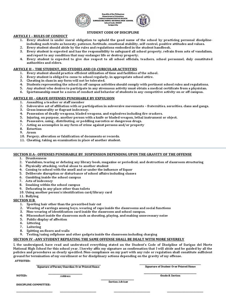 Student Code of Discipline - RISO | PDF | Disciplines | Justice