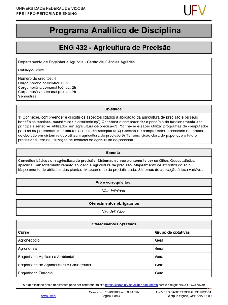 Programa Analitico-Agricultura de Precisão | PDF | Sensoriamento remoto | Sistema de ...