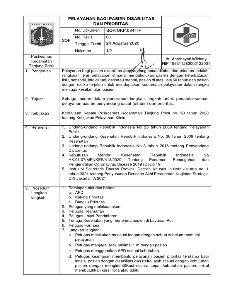 Sop Pelayanan Disabilitas Dan Prioritas | PDF