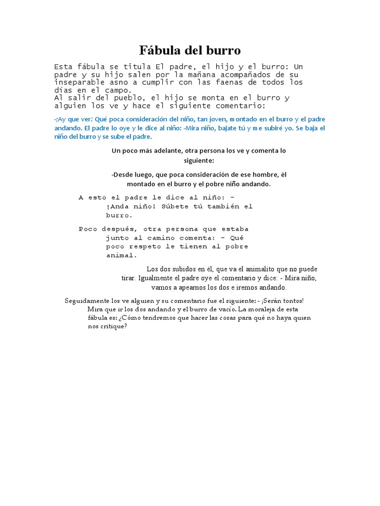 Fábula Del Burro Pdf
