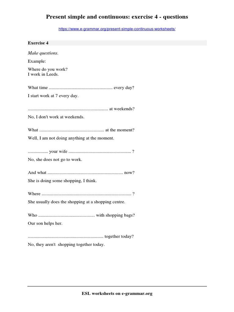 Downloadpresent Simple Continuous Exercise 4 PDF | PDF