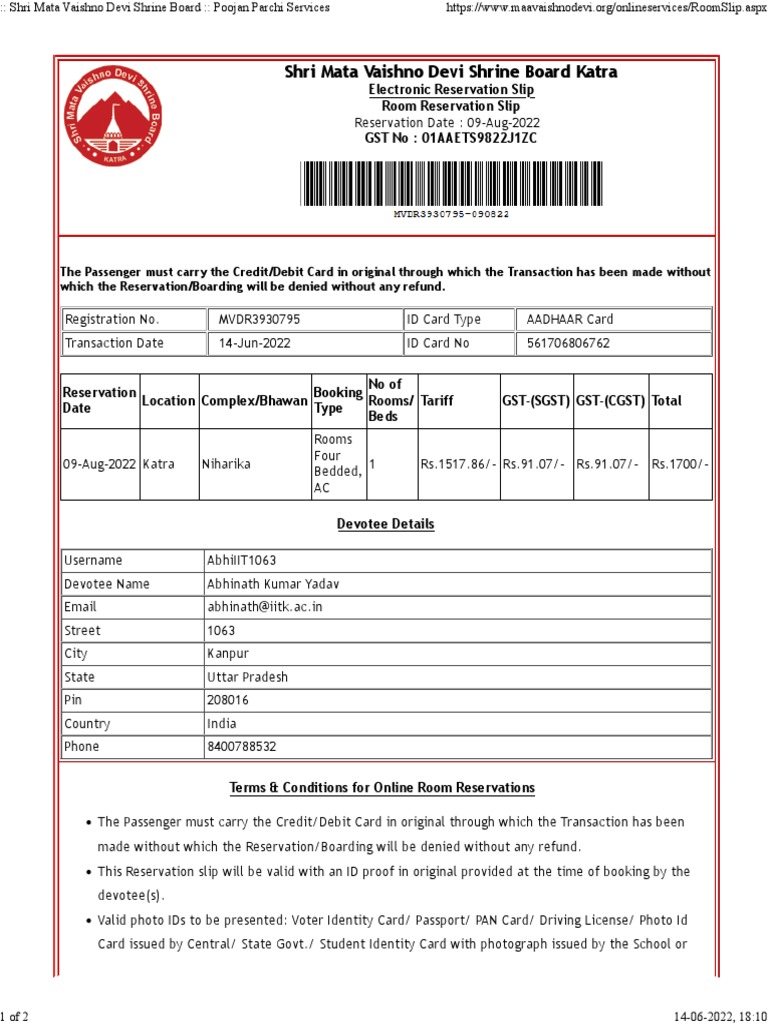 Shri Mata Vaishno Devi Shrine Board Poojan Parchi Services - Aky - 9 ...