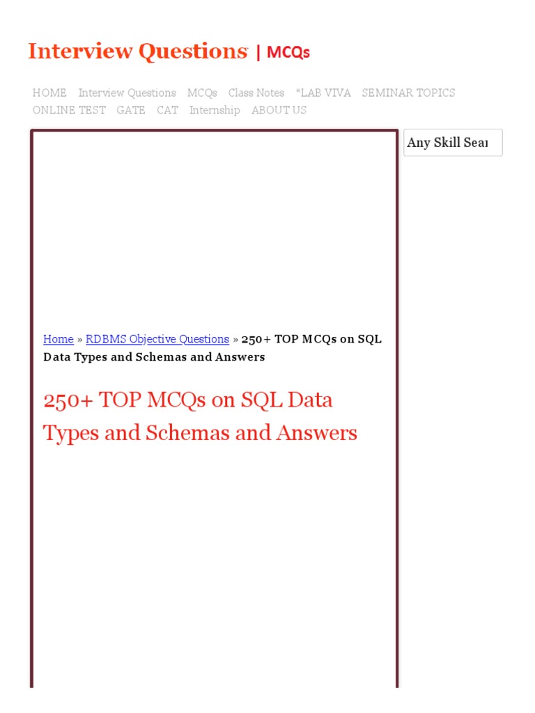 250+ TOP MCQs On SQL Data Types and Schemas and Answers | PDF | Information Technology ...