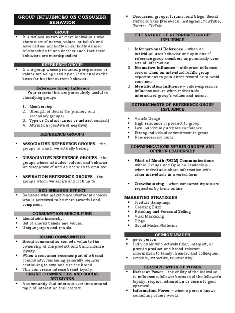 Group Influences On Consumer Behavior Pdf Power Social And
