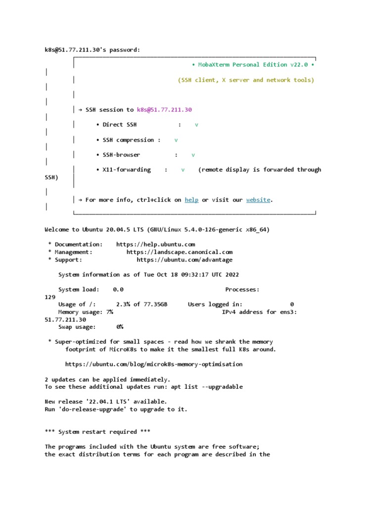 MobaXterm 51.77.211.30k8s 20221018 203348 | PDF | Sudo | World Wide Web