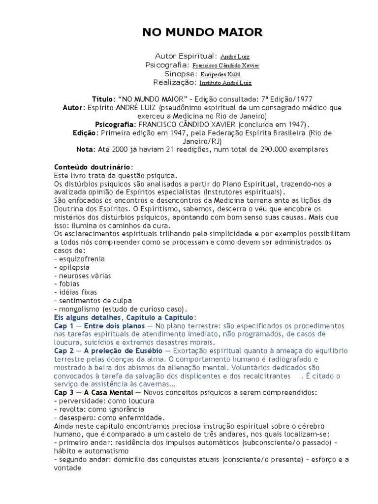 NO MUNDO MAIOR Resumo | PDF | Espiritismo | Amor NO MUNDO MAIOR Resumo | PDF | Espiritismo | Amor