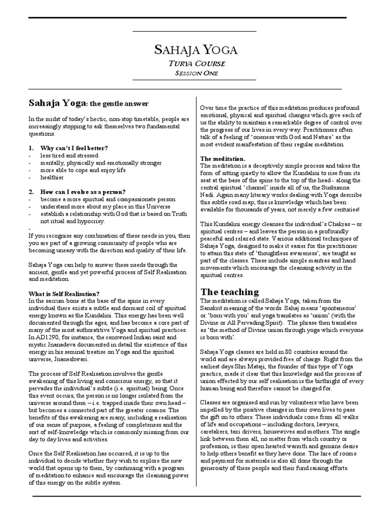 Turya-Course Introduction | PDF | Yoga | Meditation