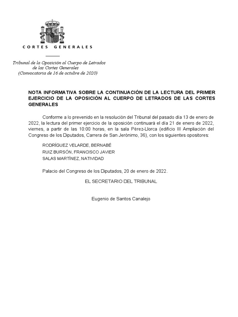 Nota Informativa Lectura Primer Ejercicio | PDF