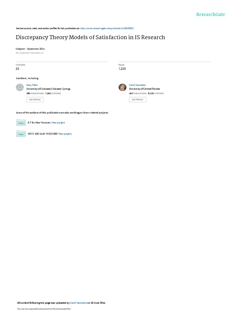 Discrepancy Theory Models of Satisfaction in IS Re | PDF | Job ...