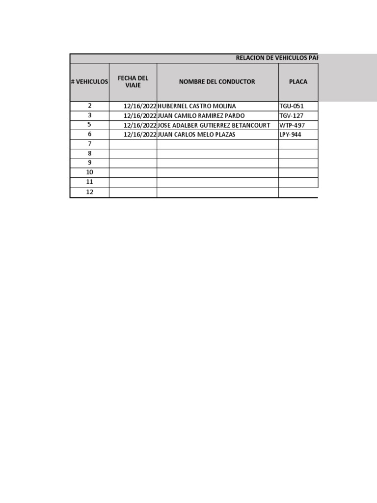 Formato para El Reporte de Vehiculo | PDF