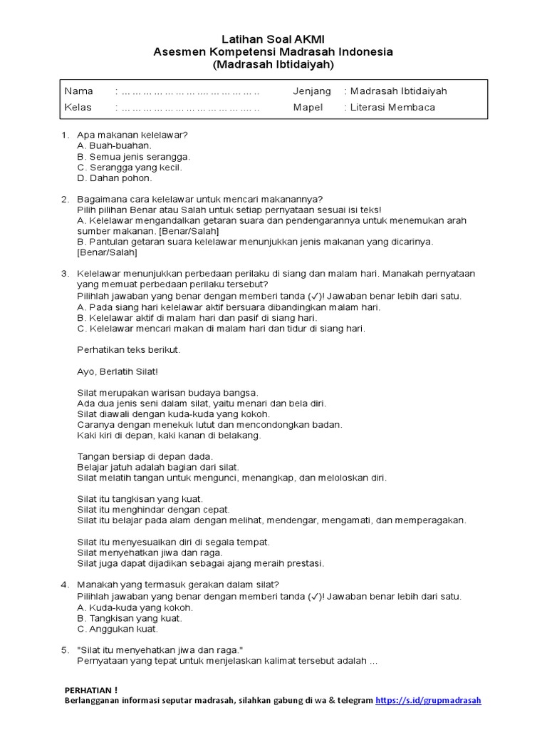 Soal AKMI MI Literasi Membaca | PDF