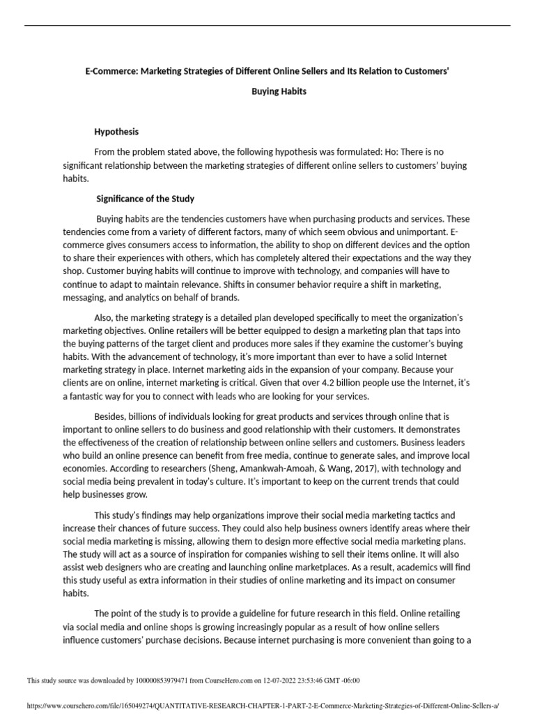 QUANTITATIVE RESEARCH CHAPTER 1 PART 2 E Commerce Marketing Strategies ...
