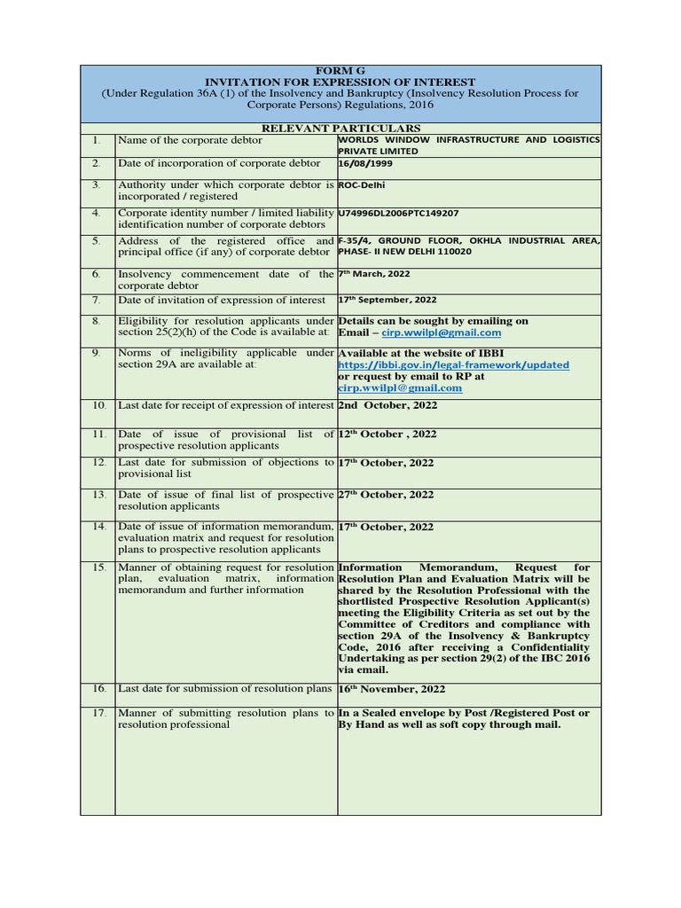 Form G | PDF | Bankruptcy | Insolvency