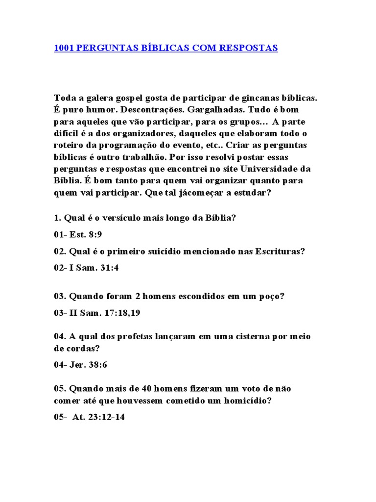 1001 Perguntas e Respostas Bíblicas | PDF | Bíblia | Profeta