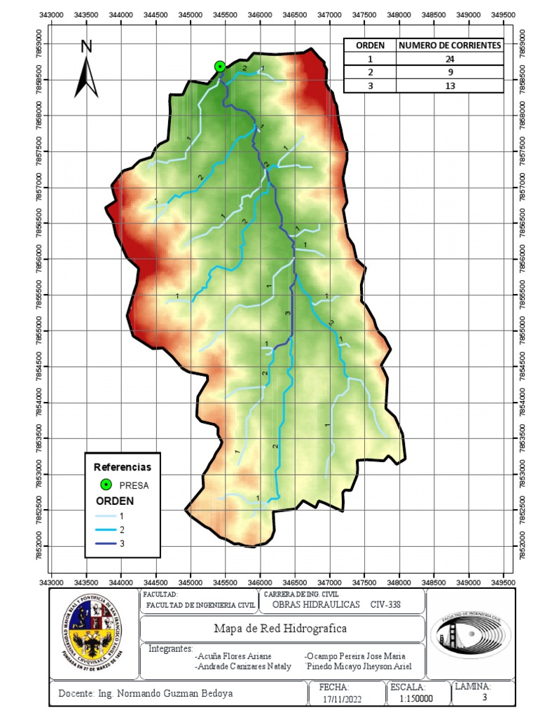 Mapa de red hidrográfica que muestra las corrientes de agua, presas y ...
