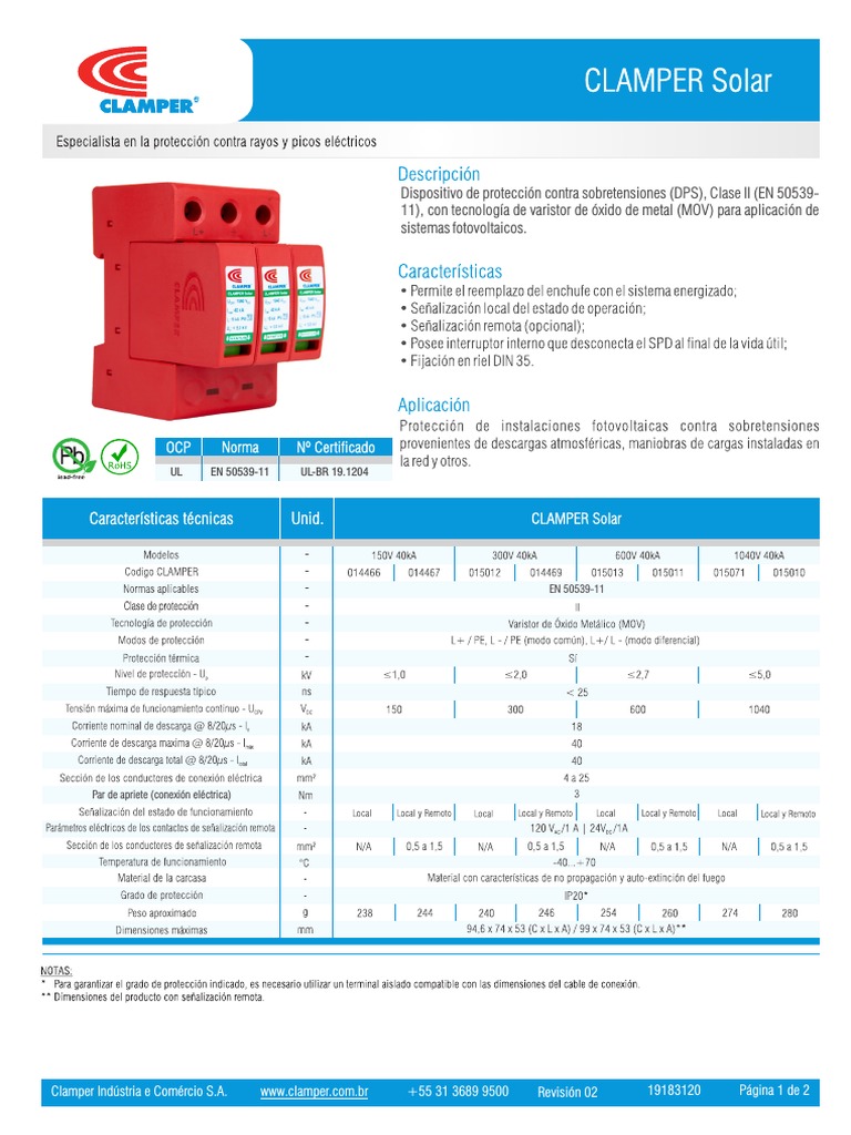 DPS - Clamper Solar | PDF | Energía sostenible | Equipo eléctrico