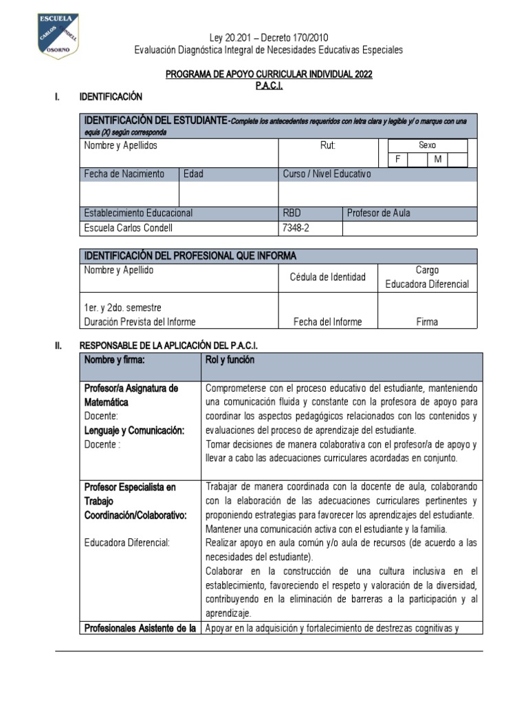 Formato PACI | PDF | Evaluación | Salón de clases