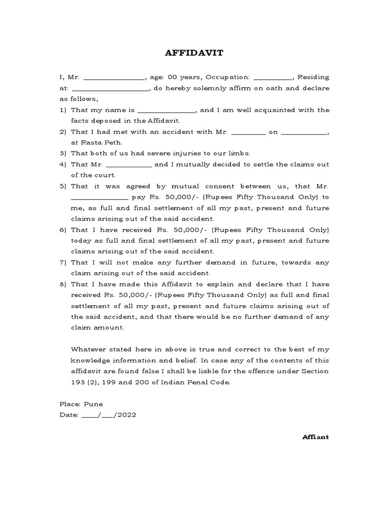 Affidavit - Accident claim settlement | PDF