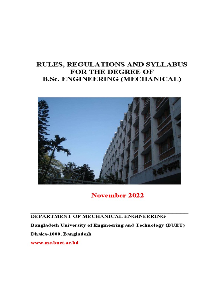 BUET Mechanical Engineering Syllabus 2022 | PDF | Academic Degree | Engineering