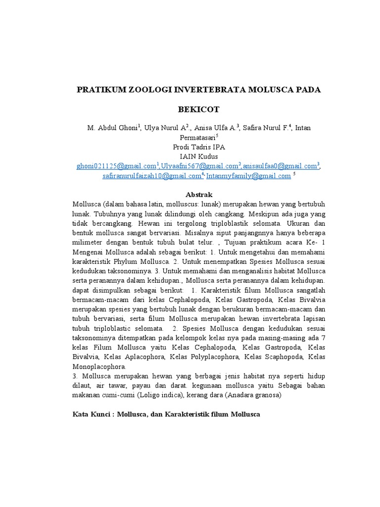 Jurnal Praktikum Zoologi Molusca Pada Bekicot | PDF