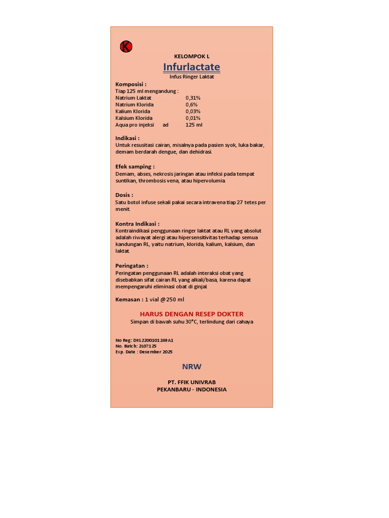 Dosis dan Indikasi Infus Ringer Laktat | PDF