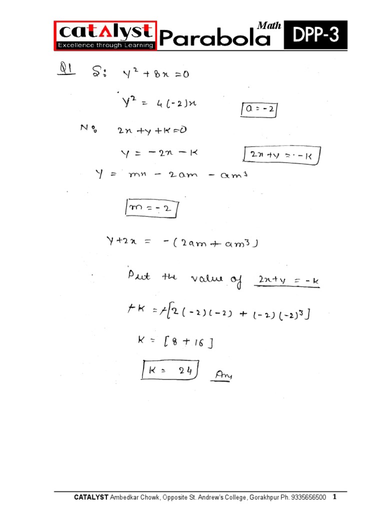 DPP-3 Parabola Solution | PDF