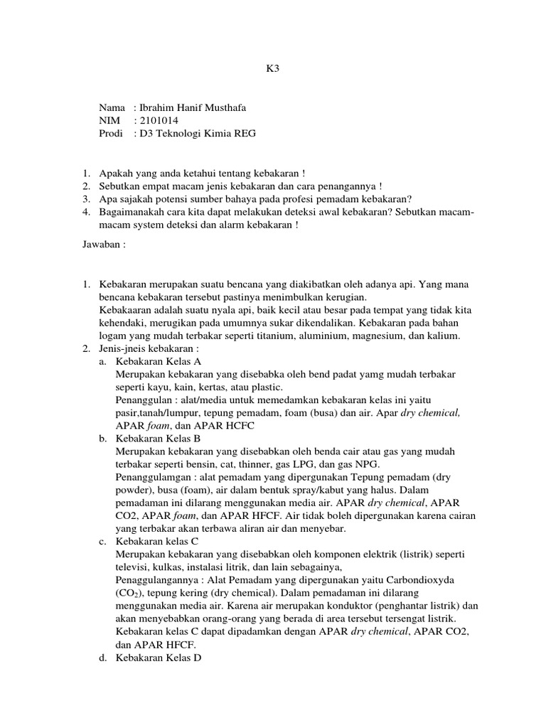 Tugas K3 Kebakaran - Ibrahim Hanif Musthafa - 2101014 | PDF