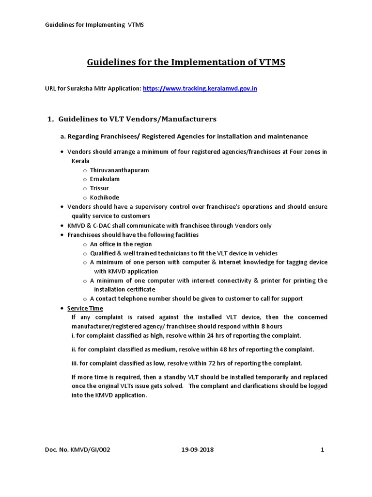 Guidelines For Implementation of VTMS v3 | PDF | Vehicles ...