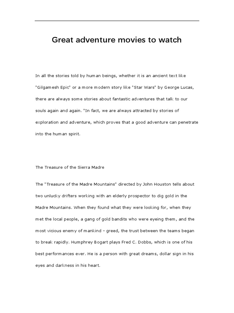 Great Adventure Movies To Watch | PDF