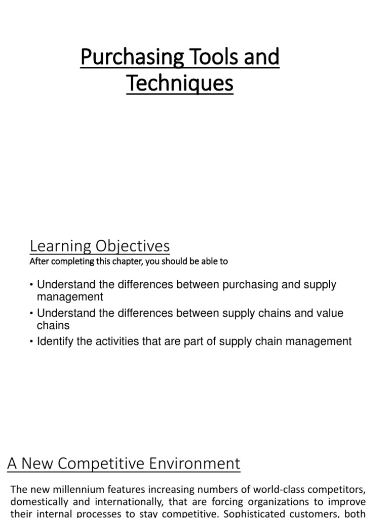 Purchasing Tools and Techniques Overview | PDF | Supply Chain | Procurement