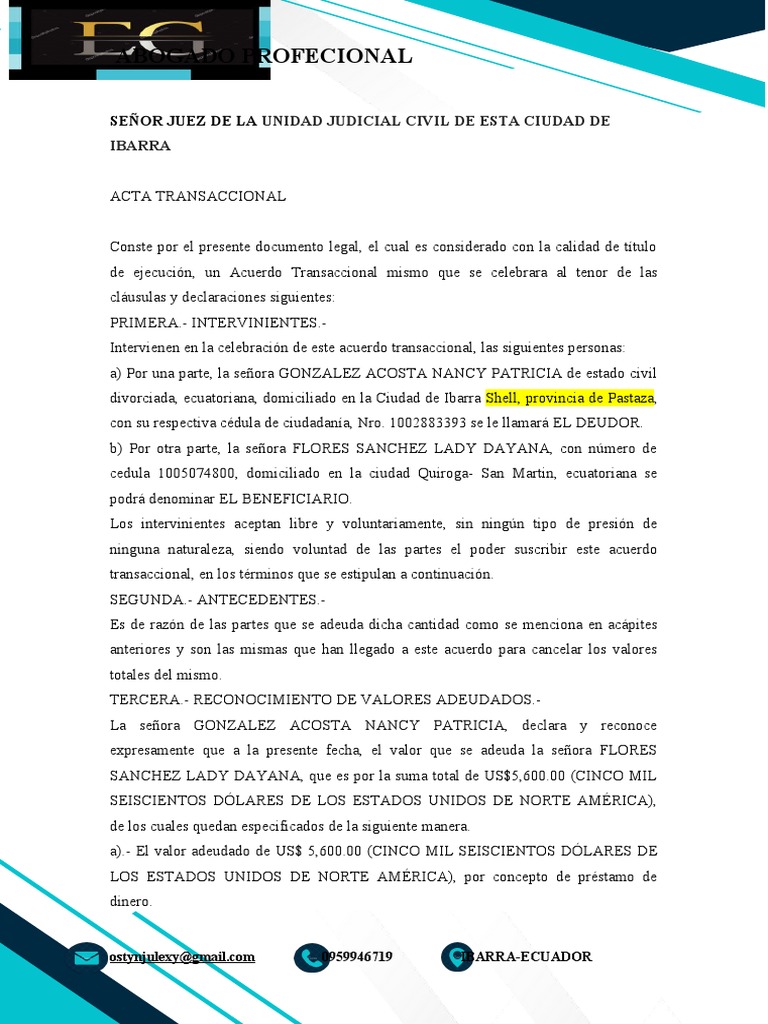 Acta Transaccional Completa | PDF | Pagos | Justicia