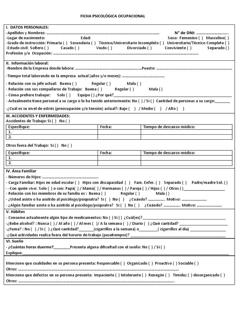 1 Ficha Psicologica Ocupacional | PDF | Ciencias de la Salud