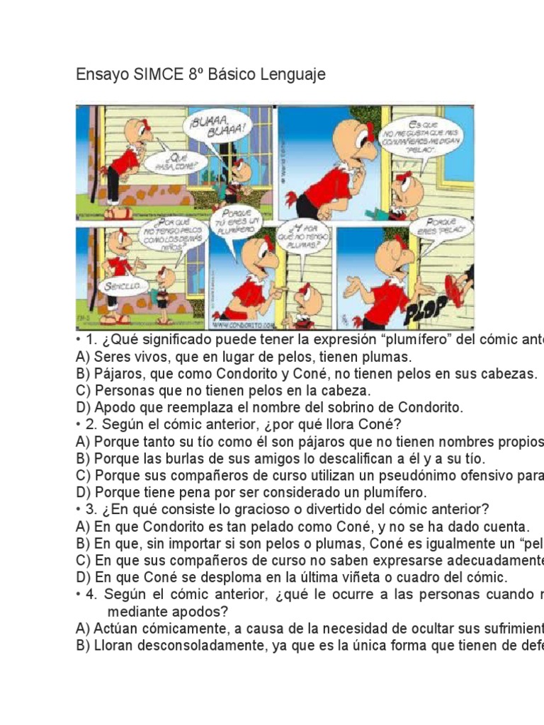Ensayo SIMCE 8º Básico Lenguaje | PDF