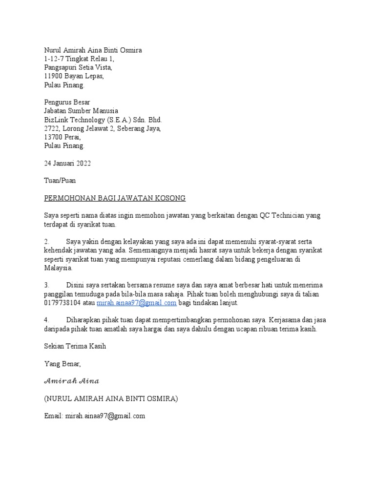 Contoh Cover Letter BM | PDF