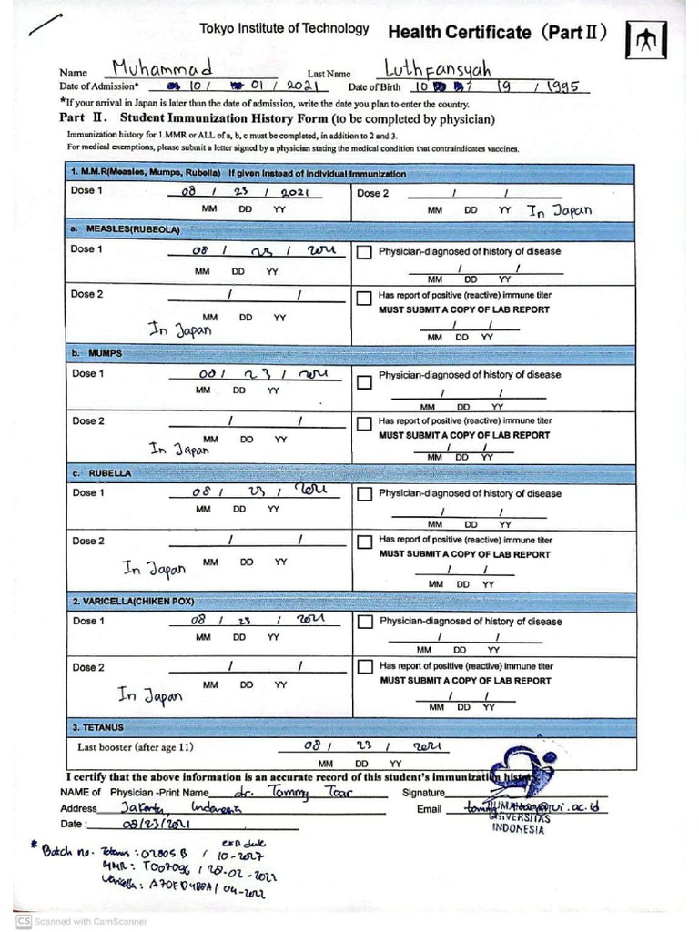 Student Immunization History Form | PDF