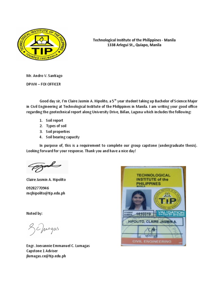 Letter of Request From TIP Manila | PDF