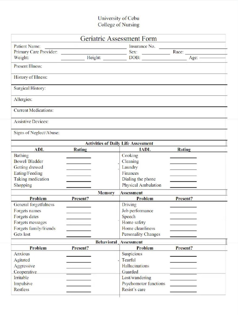 Geriatric Assessment Form | PDF