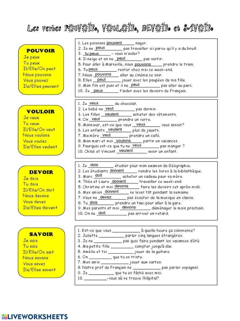 Exercices sur vouloir, pouvoir, devoir | PDF